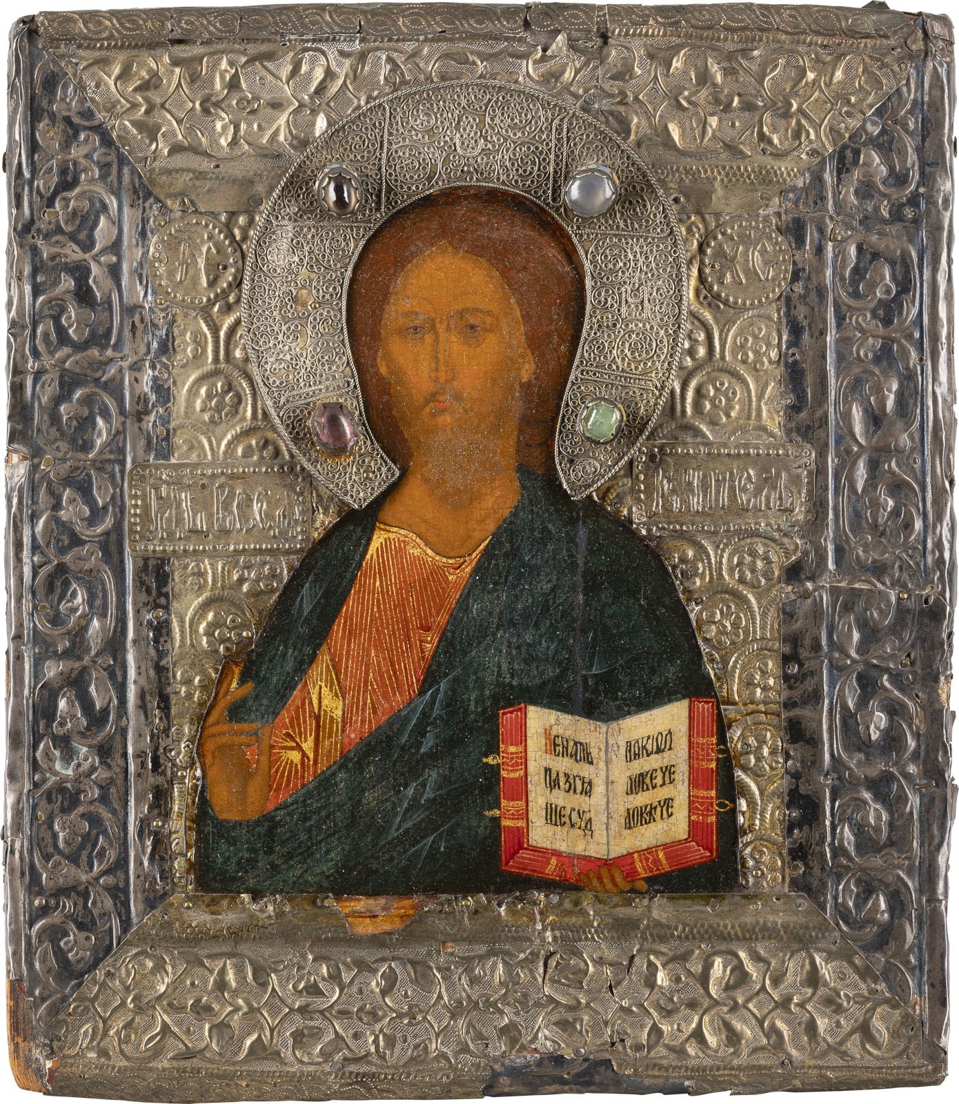 131: KUNST & IKONEN AUS DER ORTHODOXEN WELT | FEINE IKONE MIT CHRISTUS PANTOKRATOR MIT RIZA ...