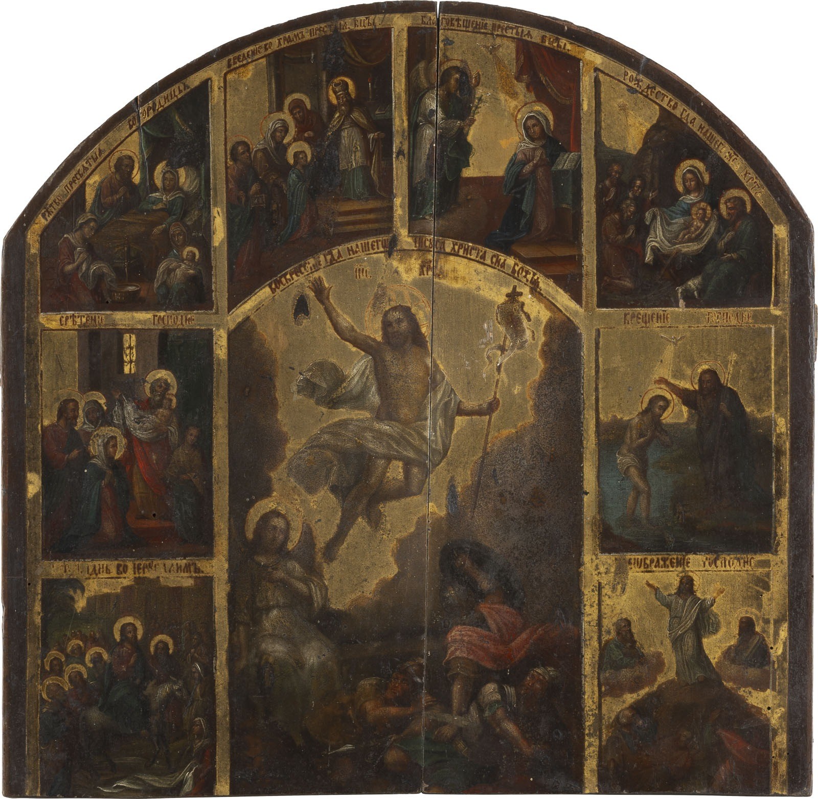 131: ART & ICONS FROM THE ORTHODOX WORLD | GROSSE IKONE MIT DER AUFERSTEHUNG CHRISTI UND ACHT ...